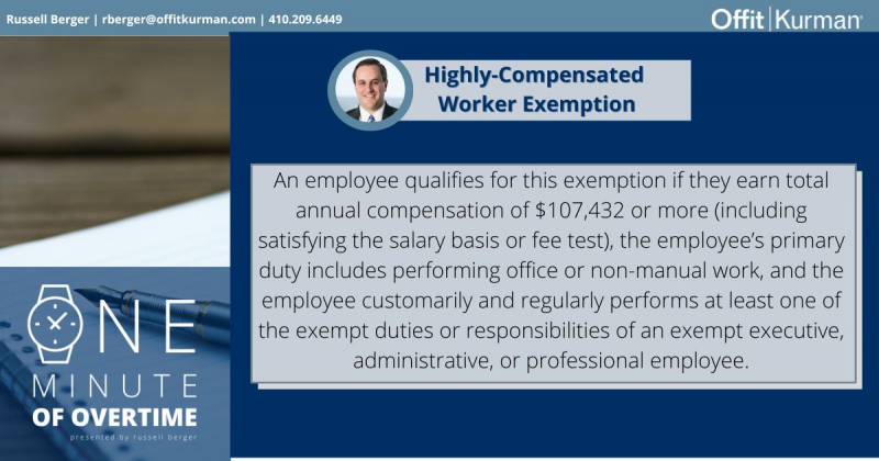 One Minute of Overtime: Highly-Compensated Worker Exemption | Offit ...